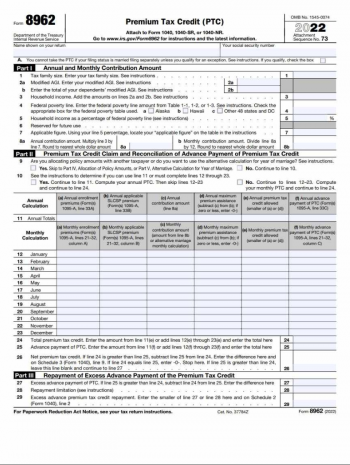 Printable Form 8962 📝 Get IRS Form 8962 2023: Printable PDF and ...